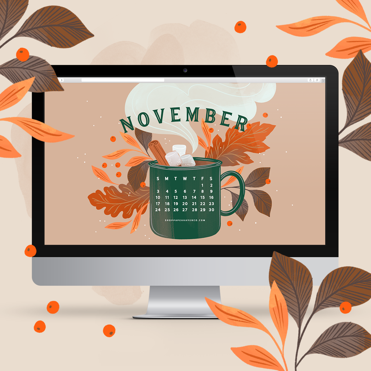 November 2019 Illustrated Desktop Wallpaper – Paper Raven Co.